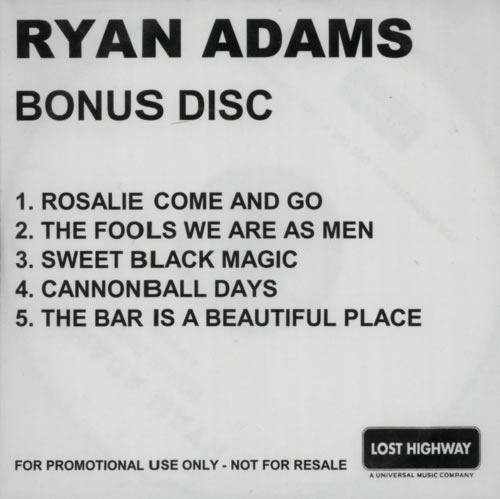Ryan Adams Gold - Bonus Disc UK Promo CD-R acetate (585290)