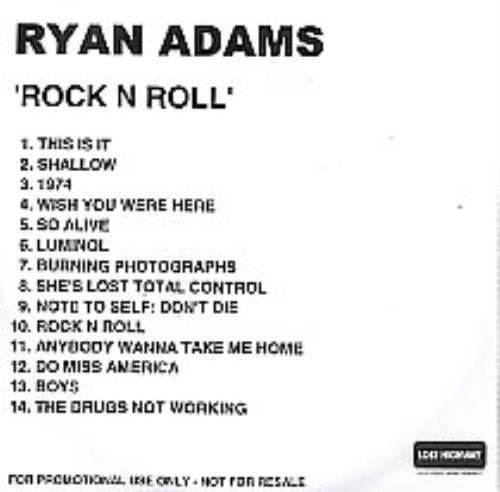 Ryan Adams Rock 'N' Roll UK Promo CD-R acetate (267282)