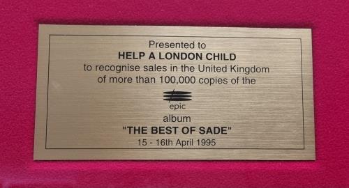 Sade The Best Of Sade - Autographed Gold Award UK award disc (813445)