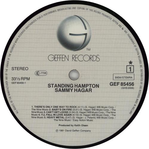 Sammy Hagar Standing Hampton Dutch vinyl LP album (LP record) (657369)