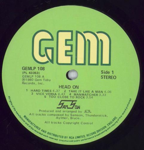 Samson Head On + Insert - EX UK vinyl LP album (LP record) (833223)