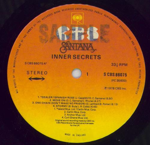Santana Inner Secrets UK Promo vinyl LP album (LP record) (828096)