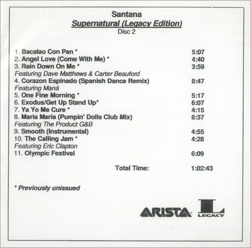 Santana Supernatural - Legacy Edition US Promo CD-R acetate (502064)