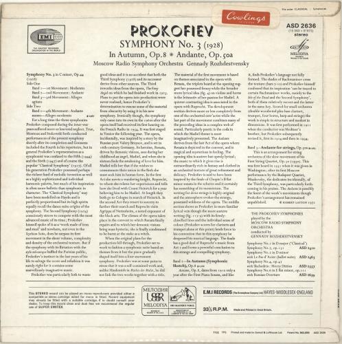 Sergei Prokofiev Symphony No. 3 / In Autumn, Op.8 / Andante, Op.50a UK ...