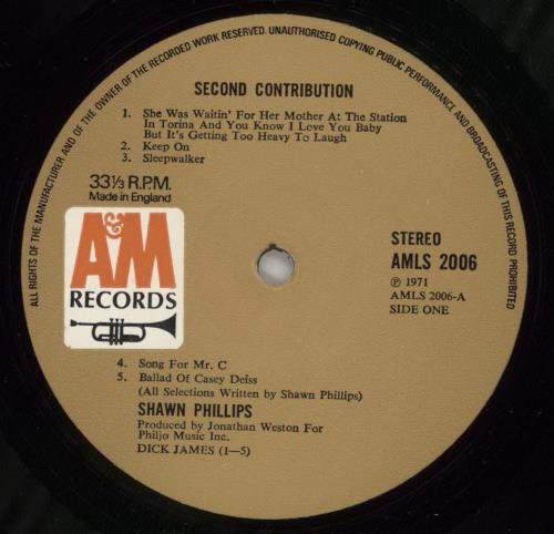Shawn Phillips Second Contribution UK vinyl LP album (LP record) (865998)