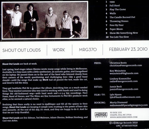 Shout Out Louds Work US Promo CD album (CDLP) (499914)