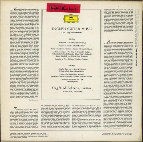 Siegfried Behrend English Guitar Music UK vinyl LP album (LP record ...