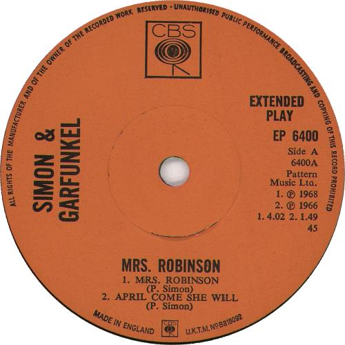 Simon & Garfunkel Mrs Robinson EP UK 7" vinyl single (7 inch record ...