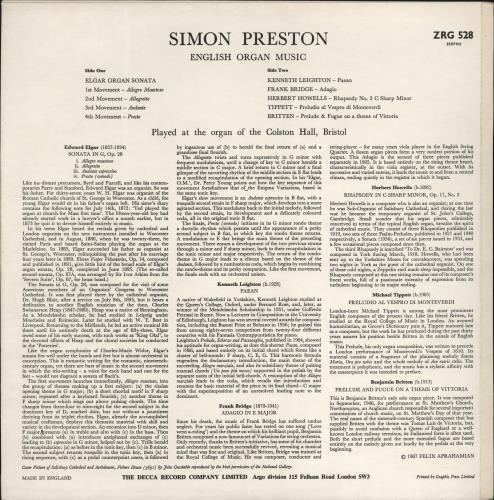 Simon Preston English Organ Music - 2nd UK vinyl LP album (LP record ...