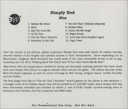 Simply Red Blue US Promo CD album (CDLP) (115863)