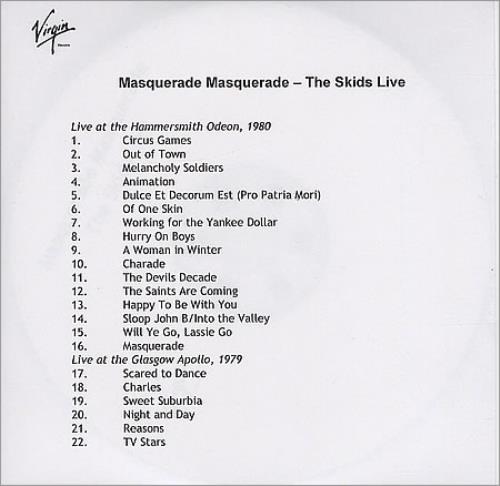 Skids Masquerade Masquerade - The Skids Live UK Promo CD-R acetate (392960)