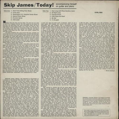 Skip James Today! UK vinyl LP album (LP record) (763883)