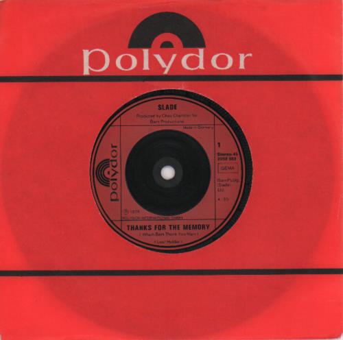 Slade Thanks For The Memory German 7" vinyl single (7 inch record / 45 ...