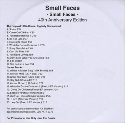 Small Faces Small Faces UK CD-R acetate (381557)
