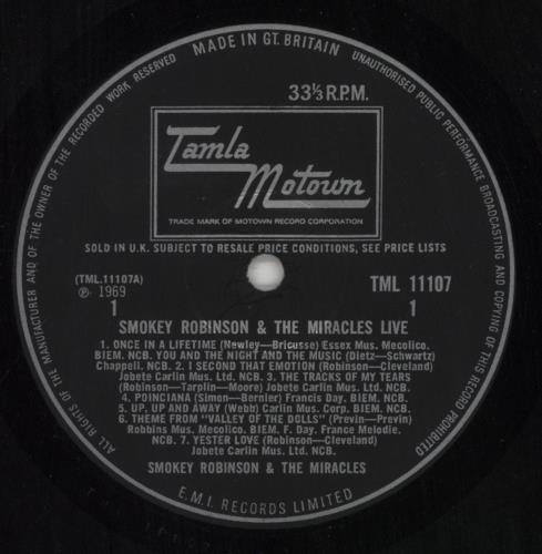 Smokey Robinson & The Miracles Live! UK vinyl LP album (LP record) (851243)