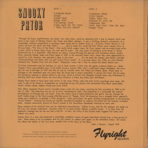 Snooky Pryor Snooky Pryor UK Promo vinyl LP album (LP record) (753344)