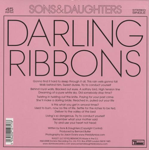 Sons And Daughters Darling UK 7" vinyl single (7 inch record / 45) (423658)