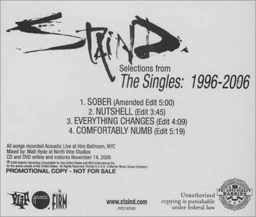 Staind Selections from The Singles 1996-2006 US Promo CD single (CD5 ...
