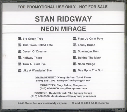Stan Ridgway Neon Mirage US Promo CD album (CDLP) (521473)