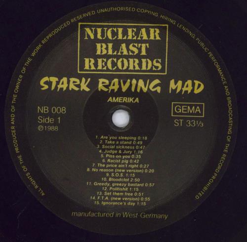 Stark Raving Mad Amerika German vinyl LP album (LP record) (833425)