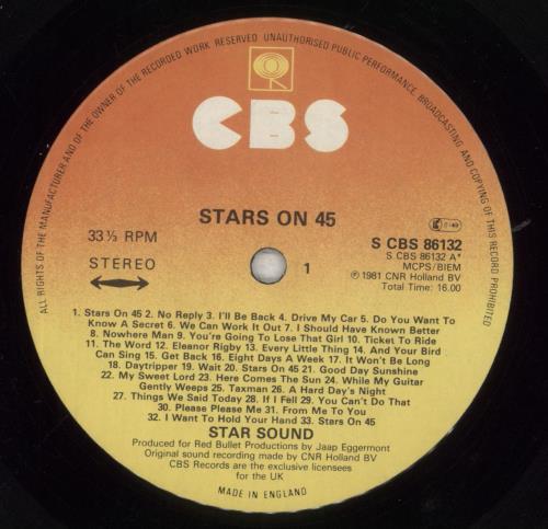 Star Sound Stars On 45 UK vinyl LP album (LP record) (501492)