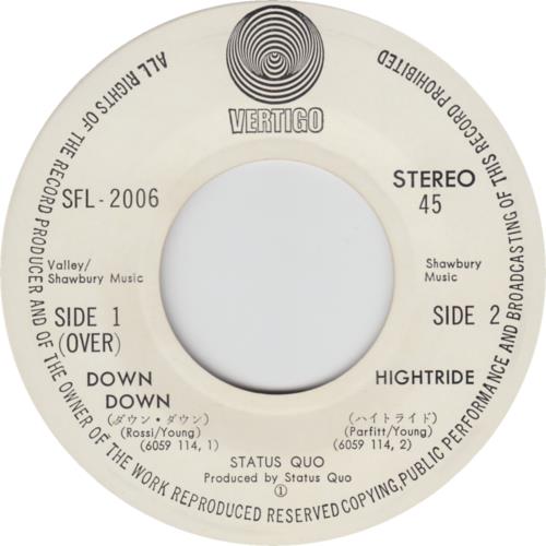 Status Quo Down Down Japanese 7" vinyl single (7 inch record / 45) (226204)