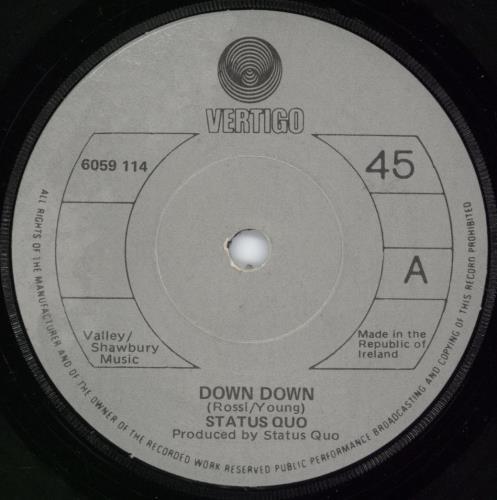 Status Quo Down Down Irish 7" vinyl single (7 inch record / 45) (772046)