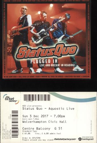 Status Quo Plugged In: Live & Rockin' Tour 2017 + Ticket Stub & 2-CD UK ...