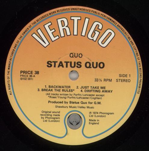 Status Quo Quo UK vinyl LP album (LP record) (126129)