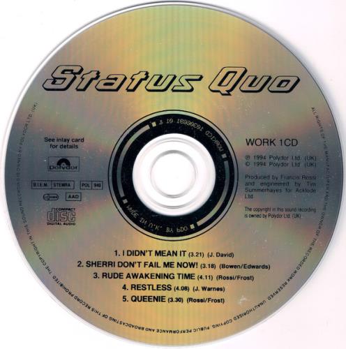 Status Quo Thirsty Work Sampler UK Promo CD single (CD5 / 5") (764313)