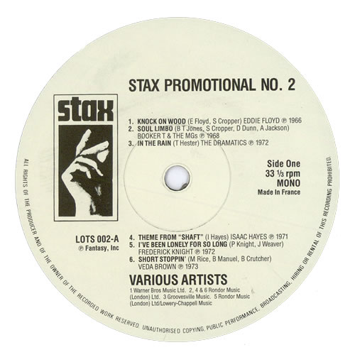 Stax Stax Promotional No. 2 Sampler French Promo 12" vinyl single (12 ...