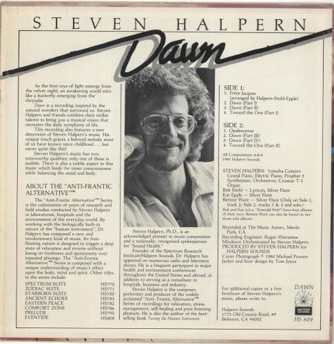 Steven Halpern Dawn US vinyl LP album (LP record) (690506)