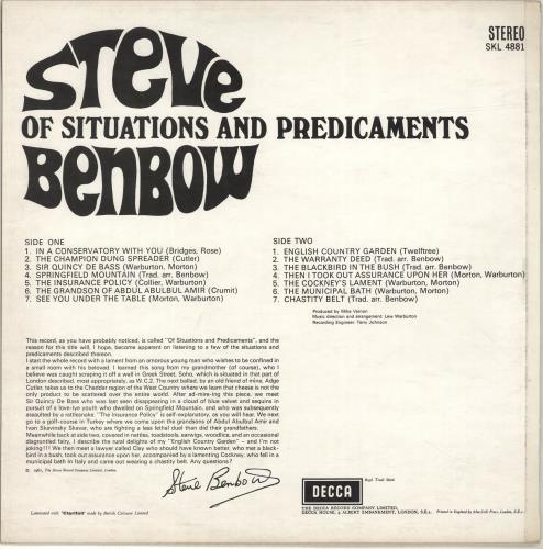 Steve Benbow Of Situations And Predicaments UK vinyl LP album (LP ...