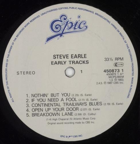 Steve Earle Early Tracks UK vinyl LP album (LP record) (341534)