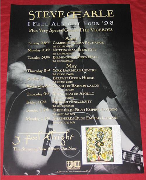 Steve Earle I Feel Alright Tour '96 UK poster (354325)