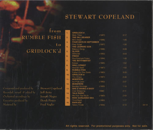 Stewart Copeland From Rumblefish To Gridlock'd US Promo CD album (CDLP ...