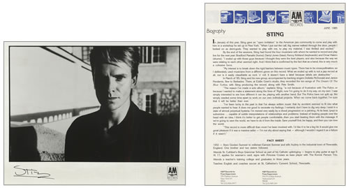 Sting Biography US Promo media press pack (29313) PRESS PACK