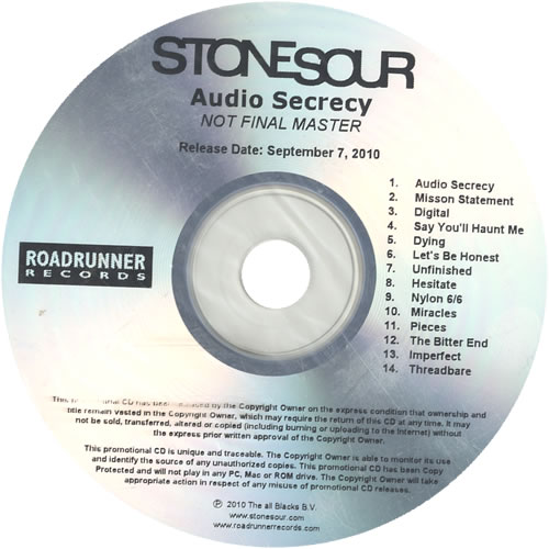 Stone Sour Audio Secrecy US Promo CD-R acetate (519739)