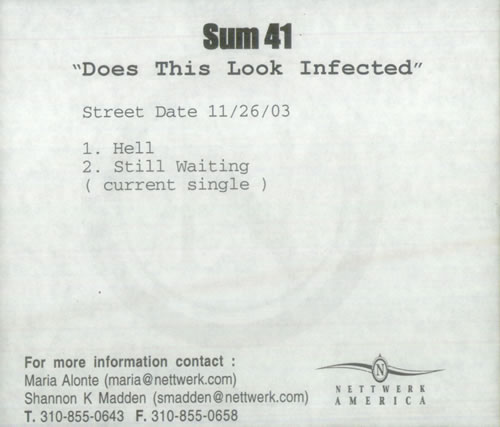 Sum 41 Hell US Promo CD-R acetate (543693)