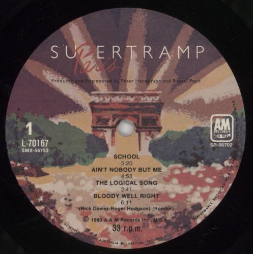 Supertramp Paris Australian 2-LP vinyl record set (Double LP Album) (860261)
