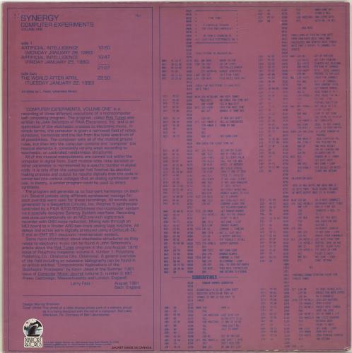 Synergy Computer Experiments - Volume One US vinyl LP album (LP record ...