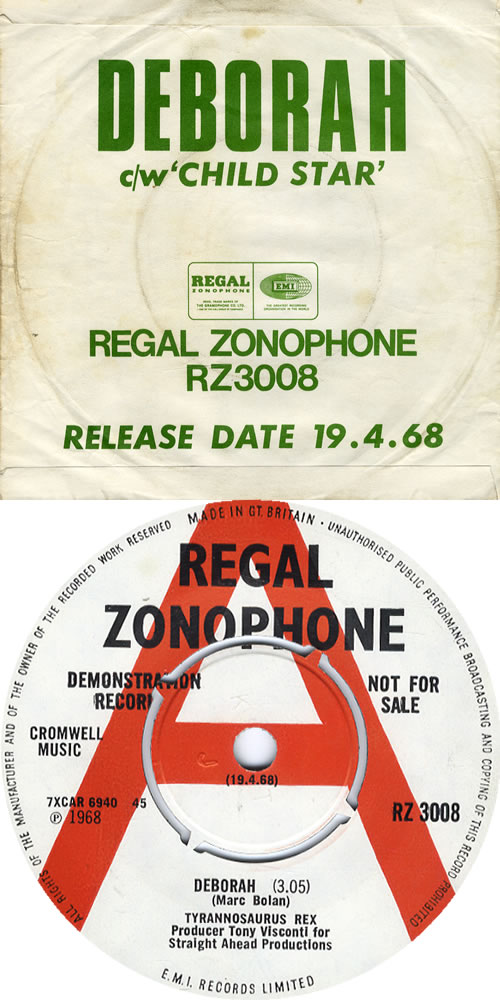 T-Rex / Tyrannosaurus Rex Deborah - P/S UK Promo 7" vinyl single (7 ...