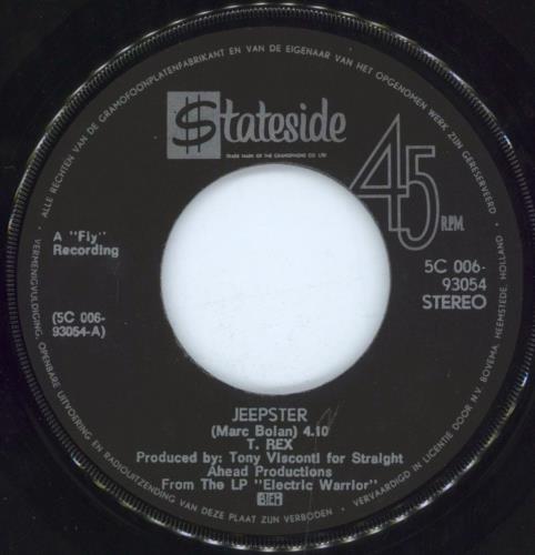 T-Rex / Tyrannosaurus Rex Jeepster Dutch 7" vinyl single (7 inch record ...