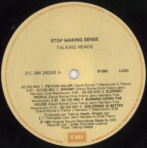 Talking Heads Stop Making Sense Brazilian Promo vinyl LP album (LP ...