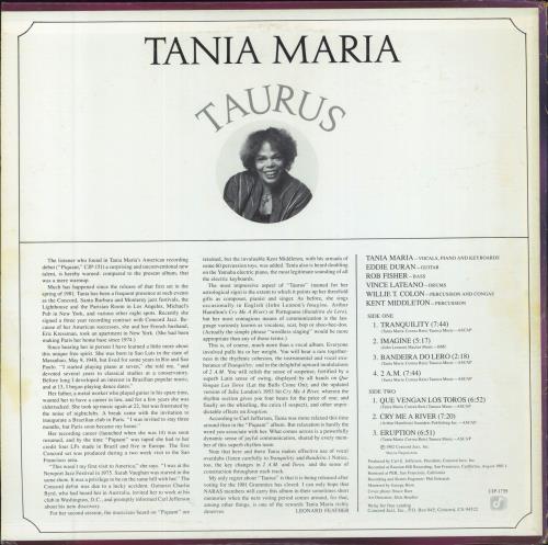 Tania Maria Taurus US vinyl LP album (LP record) (813580)