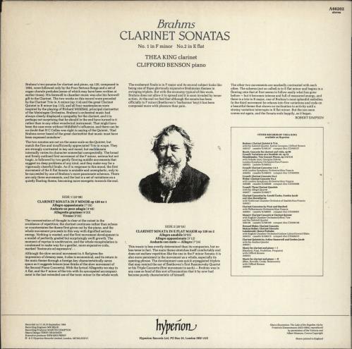 Thea King Brahms: Clarinet Sonatas UK vinyl LP album (LP record) (772493)