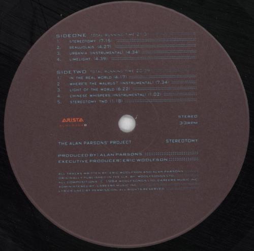 The Alan Parsons Project Stereotomy US vinyl LP album (LP record) (723946)