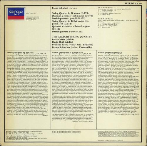 The Allegri String Quartet Schubert: String Quartets D.112 & 173 UK vinyl LP album (LP record ...