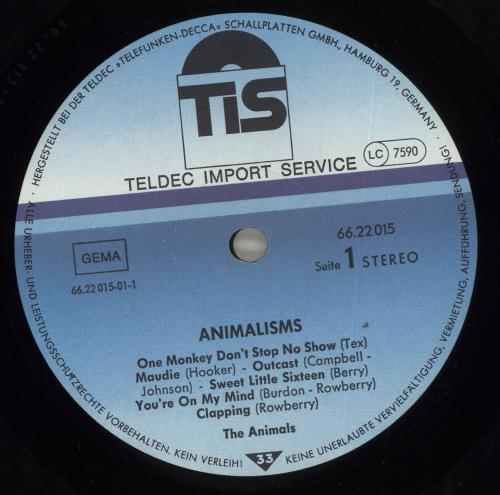 The Animals Animalisms German vinyl LP album (LP record) (714190)
