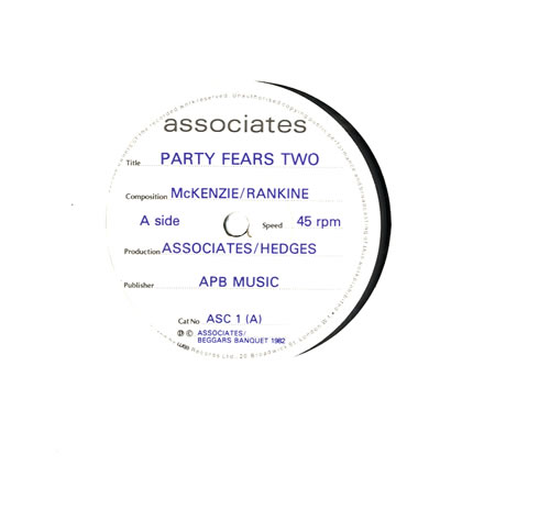 The Associates Party Fears Two UK 7" vinyl single (7 inch record / 45 ...